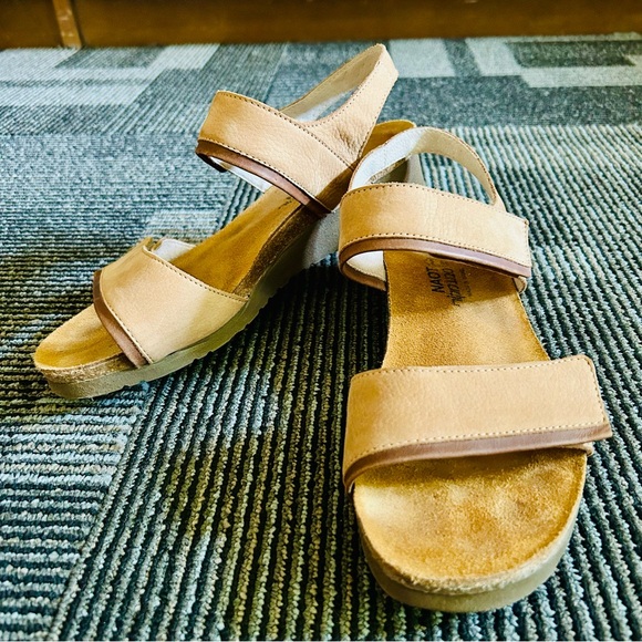 Naot | Shoes | Naot Tan Suede Leather Trim Aisha Adjustable Low Wedge ...
